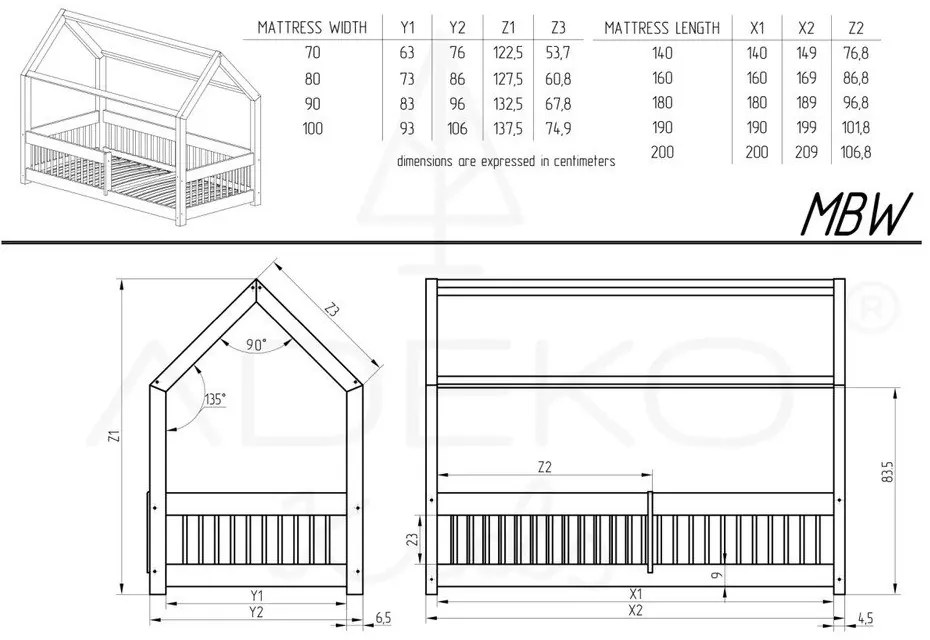 Domečková dětská postel z borovicového dřeva v přírodní barvě 120x200 cm Mila MBW – Adeko