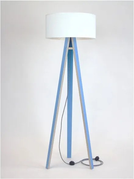 Modrá stojací lampa s bílým stínítkem a černo-bílým kabelem Ragaba Wanda