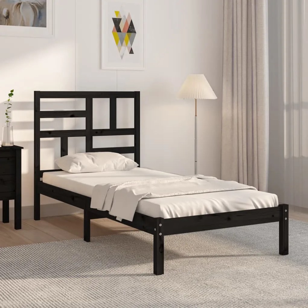Rám postele černý masivní dřevo 75 x 190 cm Small Single,  3105914