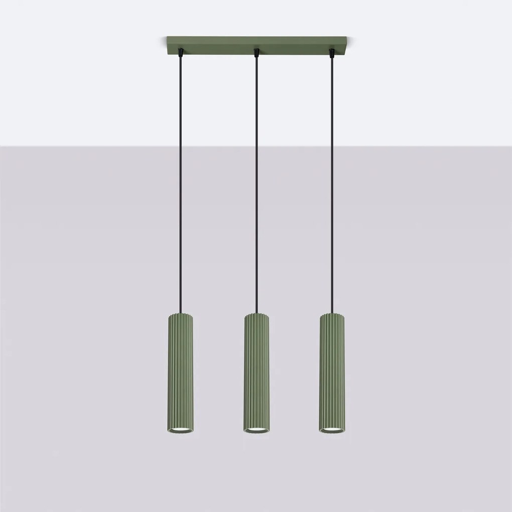 Sollux Lighting Závěsná lampa KARBON 3L olivově zelená