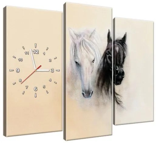 Obraz s hodinami Black and White Horses 90x70cm ZP2502A_3C