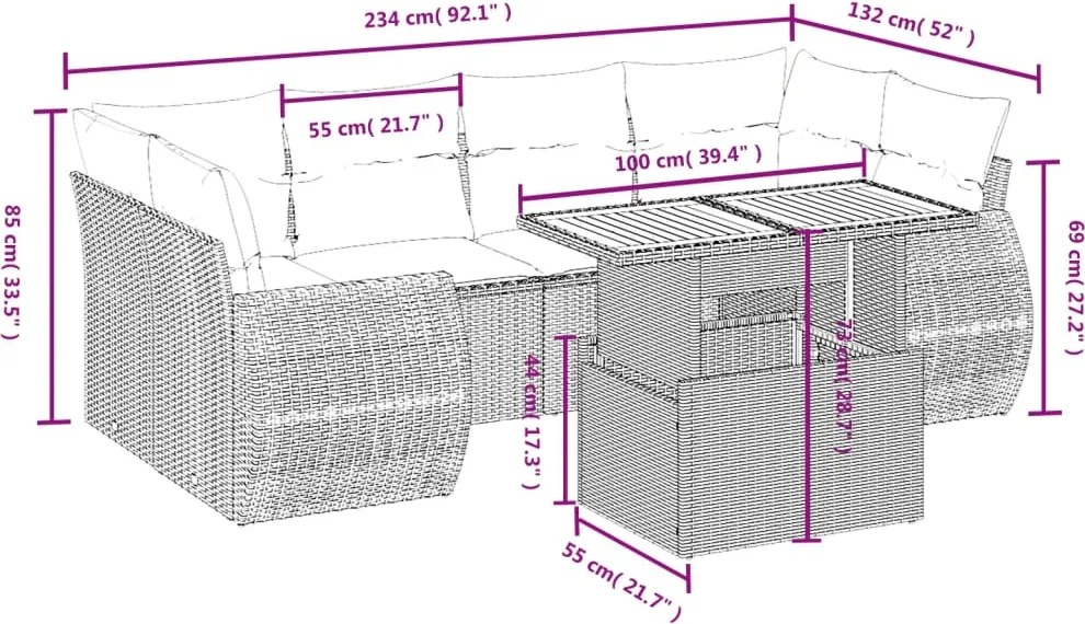 7dílná zahradní sedací souprava s poduškami béžová polyratan 3272095