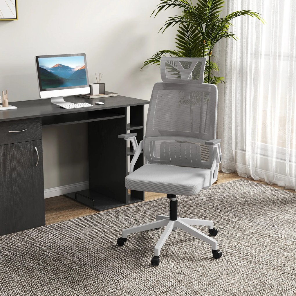 Ergonomická kancelářská židle Vinsetto s nastavitelnou opěrkou hlavy a područkami, výškově nastavitelnou otočnou židlí s funkcí houpání a síťovanou b…