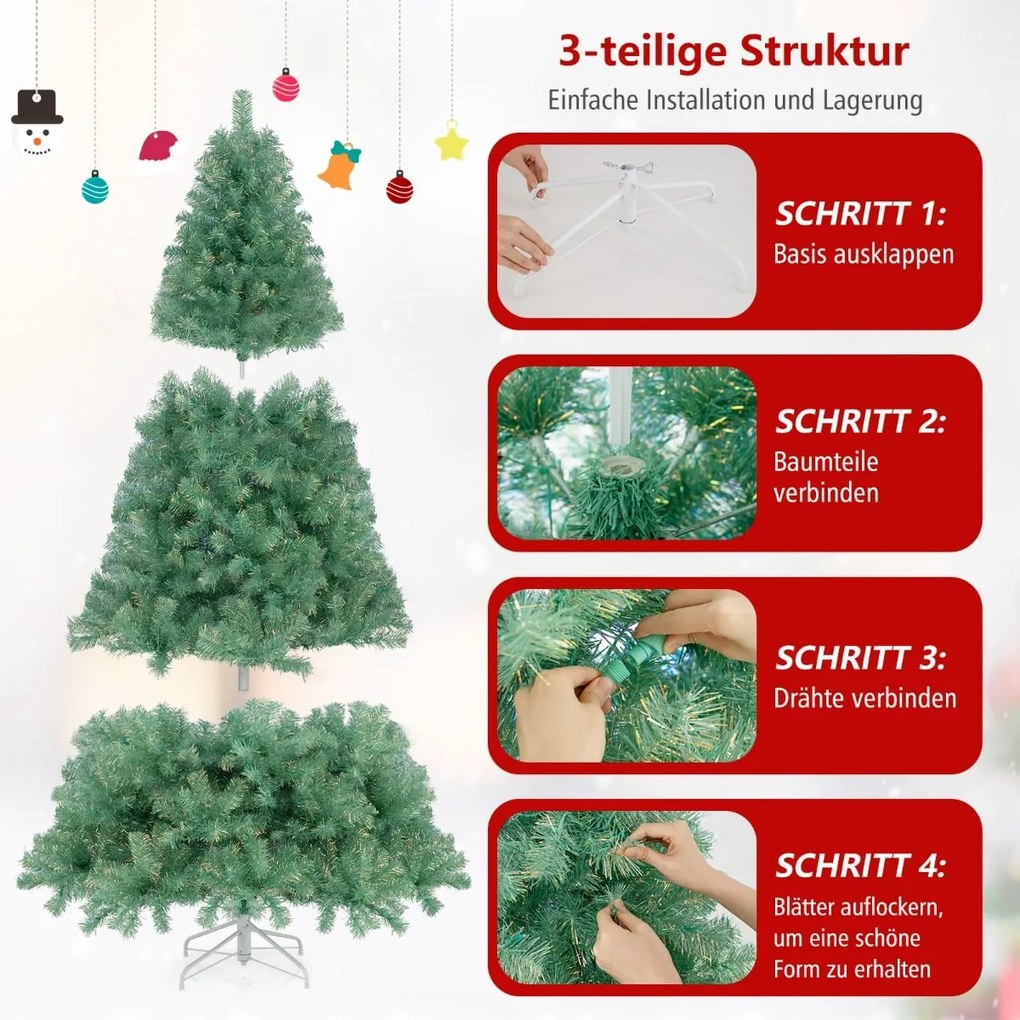 Costway 225 cm Umělý vánoční stromek s osvětlením Vánoční stromeček s teplými