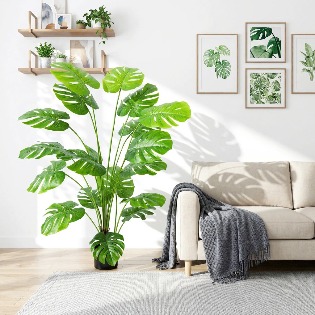 HOMCOM umělá rostlina, umělý strom Monstera Deliciosa s květináčem včetně výšky 150 cm pro vnitřní prostory, zelená