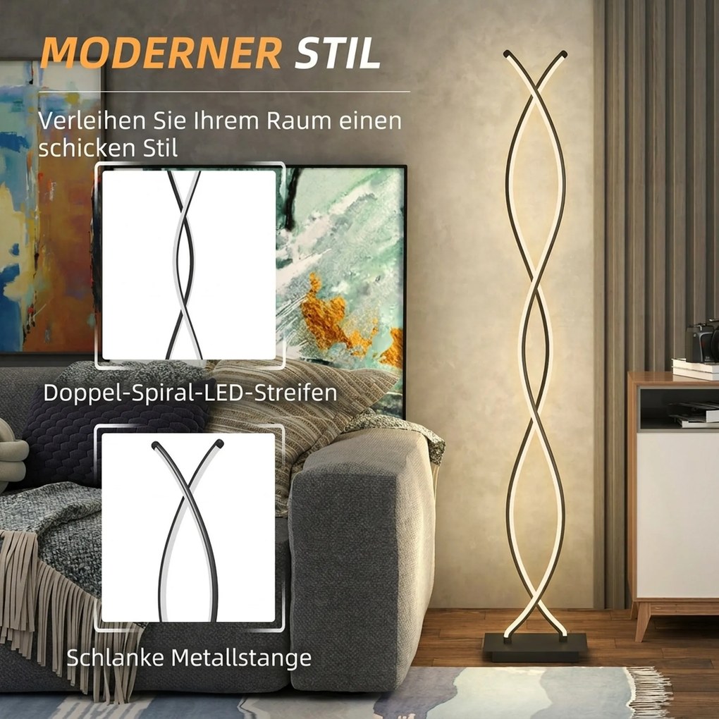 HOMCOM Stojací lampa stmívatelná moderní dvojitá spirála stojací svítidlo LED zdroj světla černá