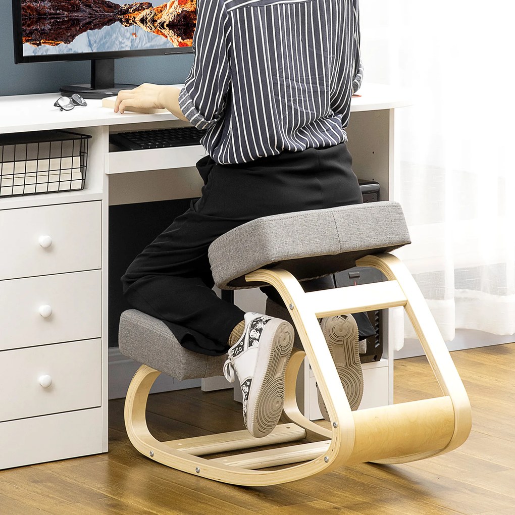 Ergonomická klečící židle Vinsetto z březového dřeva, židle pro správné sezení s paměťovou pěnou a polyesterovým polstrováním pro domov i kancelář, š…