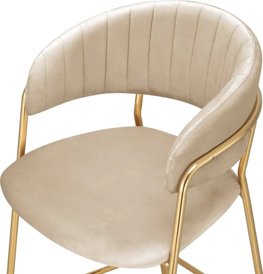 Designová barová židle PREMIN - béžová Velvet látka / zlatý chrom