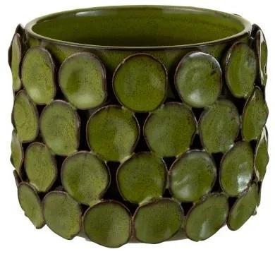 Zelený keramický květináč se zdobením - 16*16*13 cm