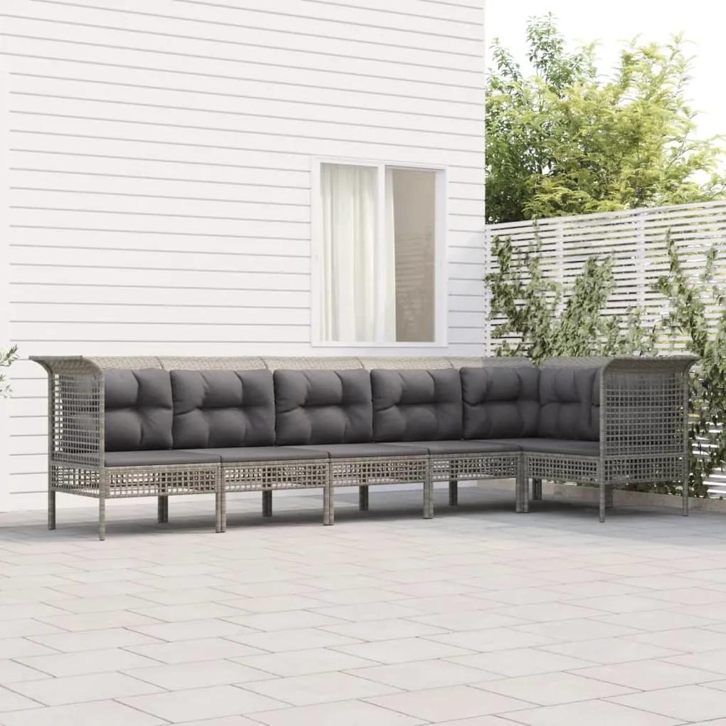 vidaXL 6dílná zahradní sedací souprava s poduškami šedá polyratan [3187509]