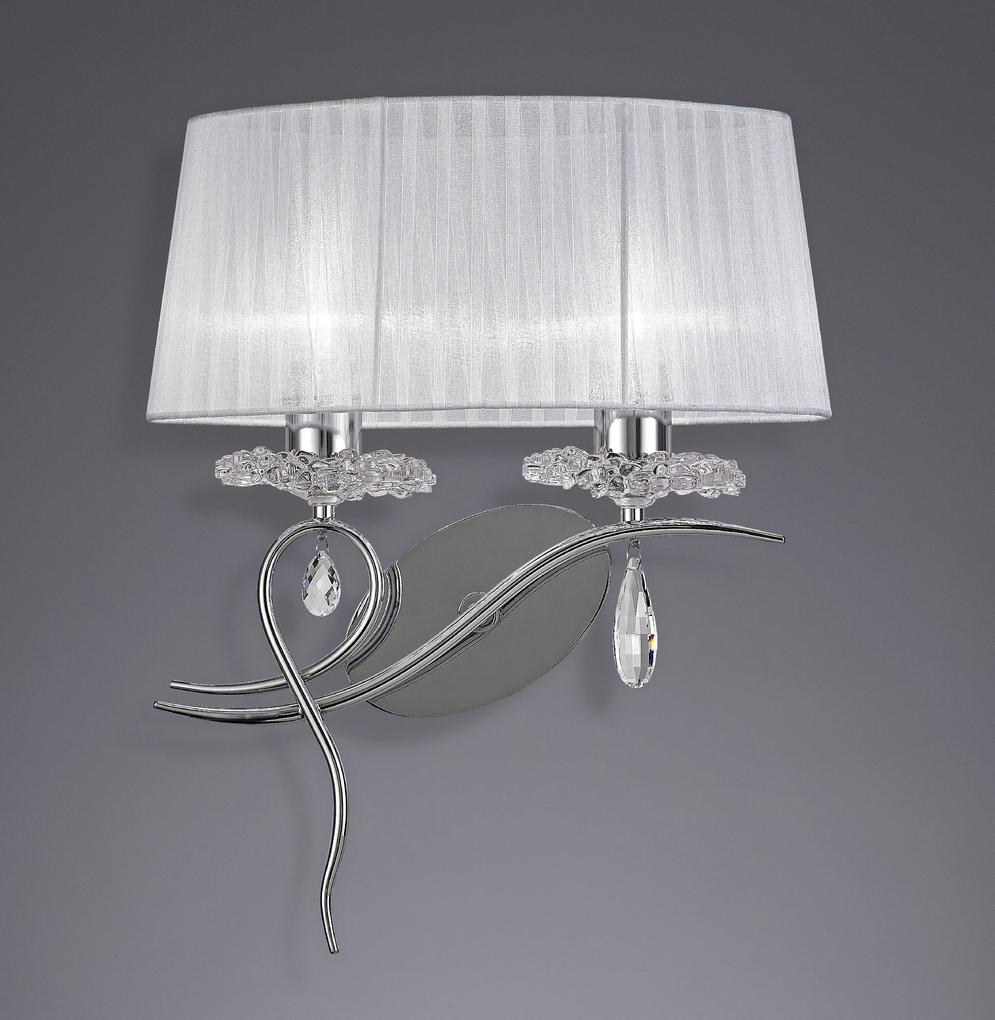 Mantra 5276 Louise, nástěnné svítidlo, 2x13W LED E27, chrom, křišťál/stínítko z bílého textilu, výška 49,5cm
