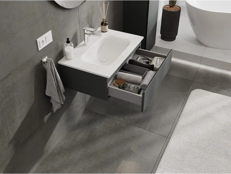 Mexen Orio, koupelnová skříňka 70 cm s umyvadlem Vela, 1 zásuvka, grafitová matná/bílá matná, 91A10-07023-1-BF66-W23M01