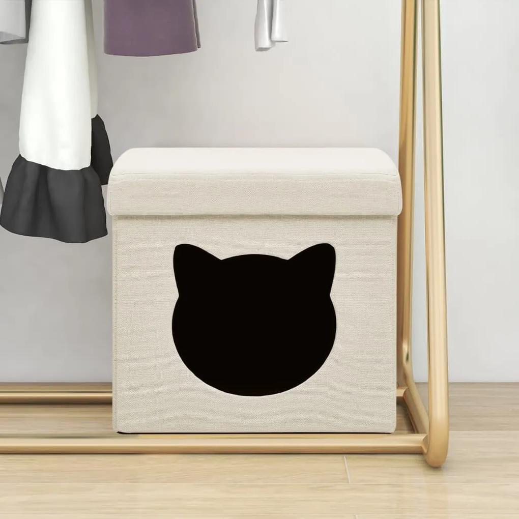 338755 vidaXL Skládací úložná stolička s kočičím vzorem krémově bílá textil