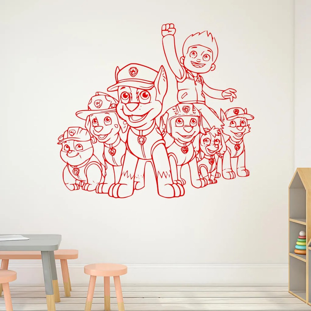 Živá Zeď Samolepka na zeď Ryder a tlapková patrola Barva: červená, Velikost: 100 x 88 cm