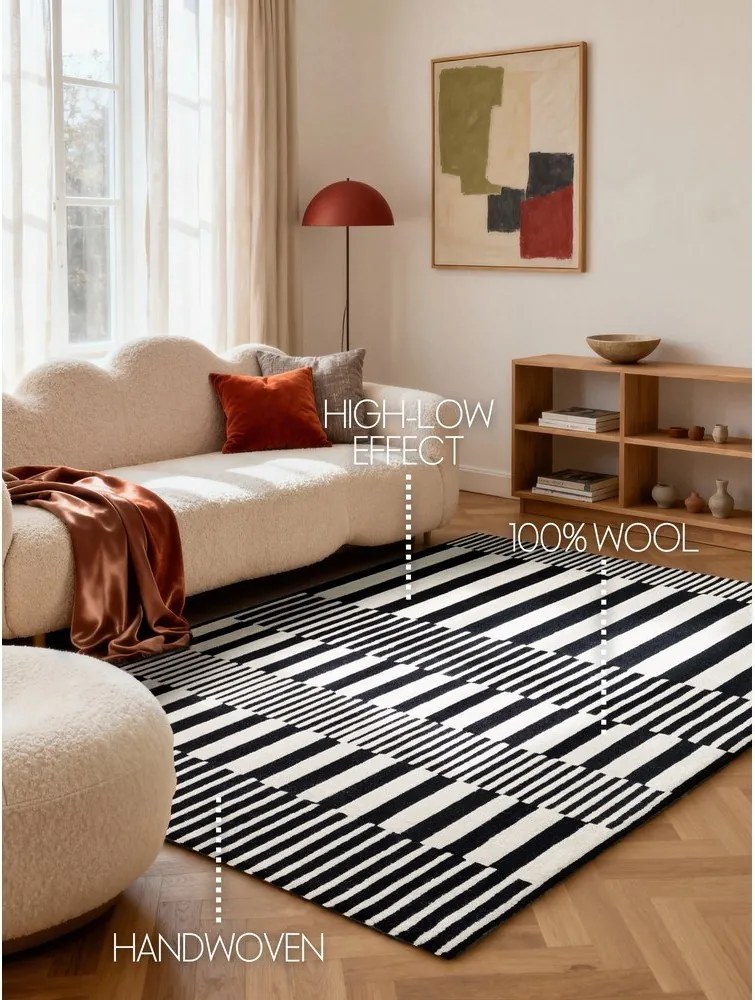 Černobílý ručně tkaný vlněný koberec 160x230 cm Stryve Pulse – Elle Decoration
