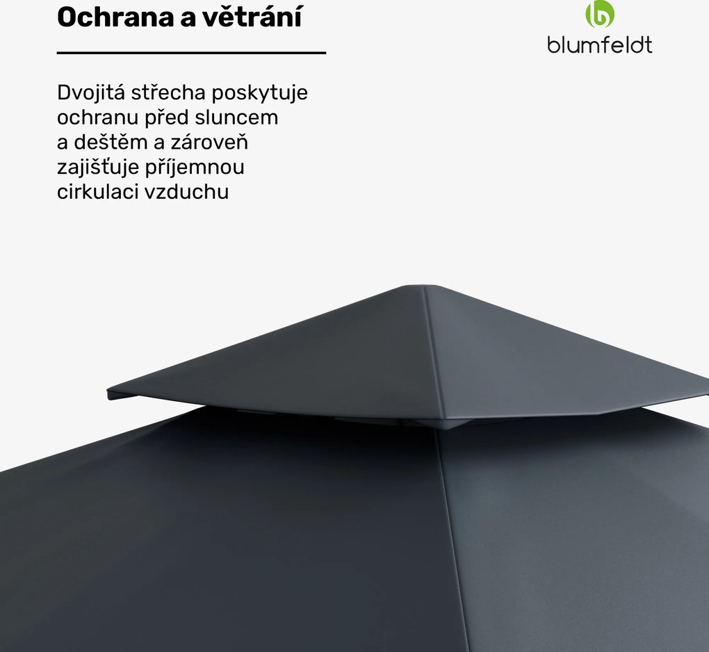 Blumfeldt Grandezza Cortina zahradní altán 3x3 m, odolný proti povětrnostním vlivům, práškově lakovaný, boční rolety