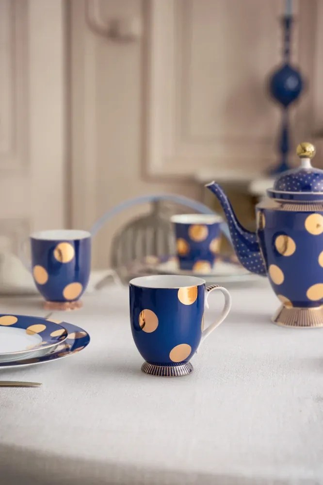 Pip Studio Dot Delight Navy-Gold sada 2ks hrnků 380ml, modro-zlatá (Sada 2 ks hrnků 380 ml z tenkostěnného porcelánu)