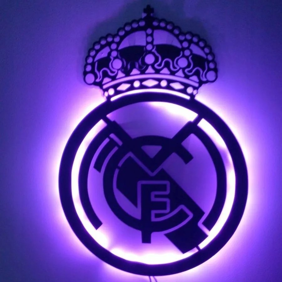 Fc Real Madrid Obraz Dřevěný fotbalový erb Dárek Noční Lampa Led