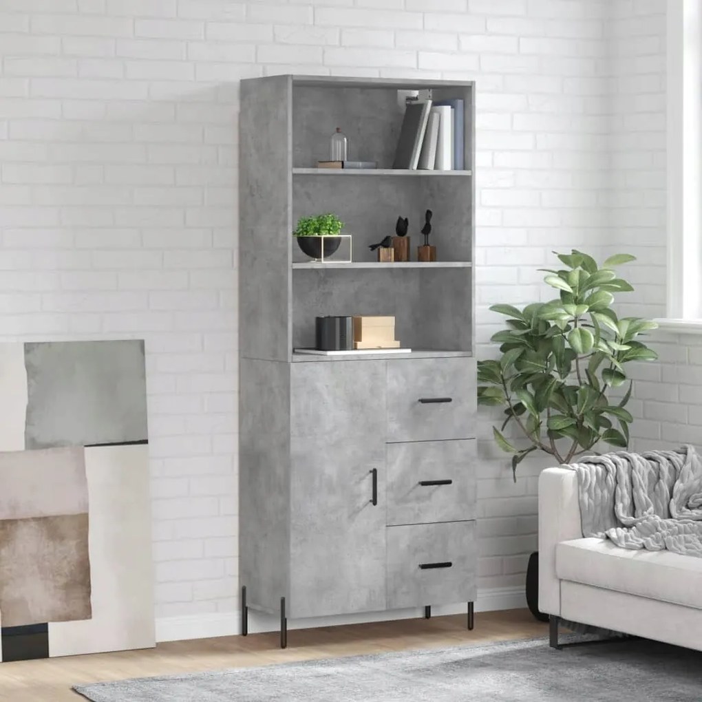 Fionshop 263888618 Skříň highboard betonově šedá 69,5x34x180 cm kompozitn