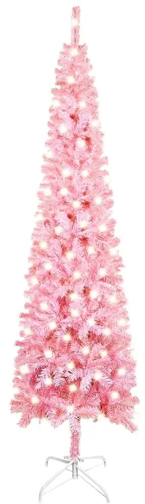 3077986 vidaXL Úzký vánoční stromek s LED diodami růžový 210 cm