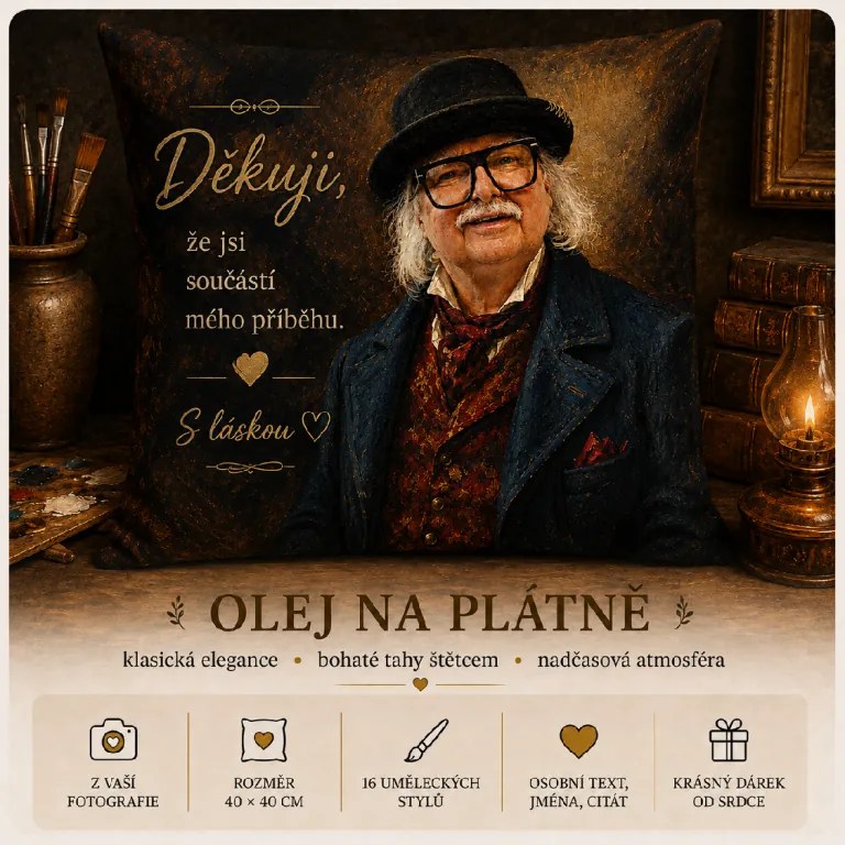 Personalizovaný polštář z fotografie – umělecký portrét 45 × 45 cm Styl portrétu:: Perokresba