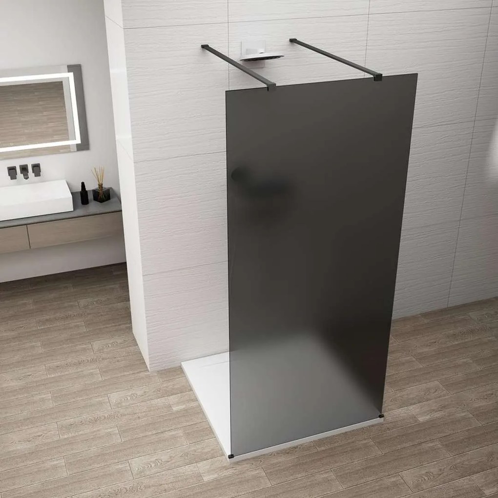 Polysan Esca - Sprchová stěna Walk-In 100x210 cm, Antidrop, kouřové matné sklo/matná černá ES1410-06