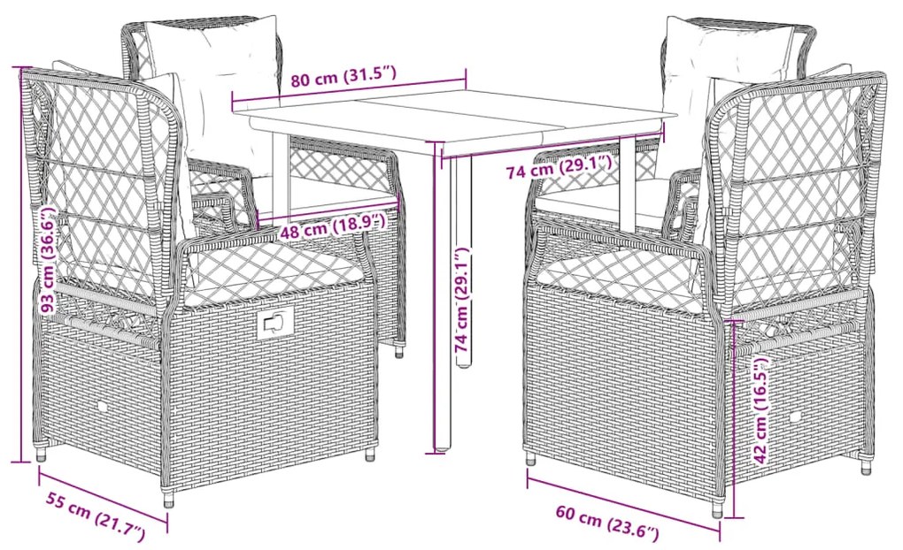 5Dílný Zahradní Jídelní Set S Poduškami Světle Šedý Polyratan - Světle šedá / 4 / 80 x 80 x 74 cm