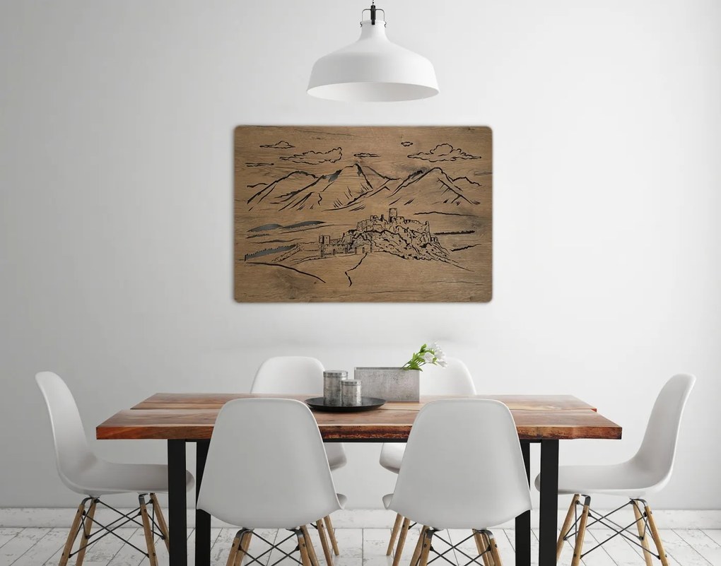 Li-Go "Spišský hrad" světelný obraz s baterií 90x62cm varianta: ovládání na obraze bez dálkového ovladače, provedení: dub světlý