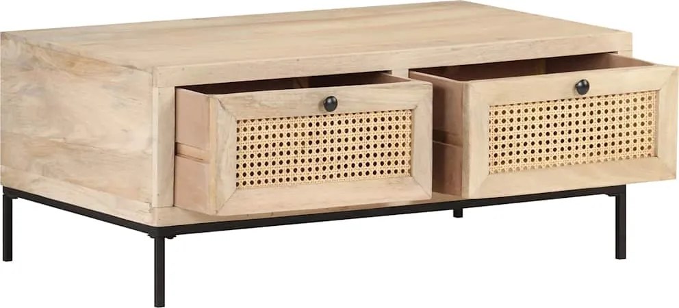 Konferenční stolek 90x50x37 cm masivní mangovník přírodní rákos 323511