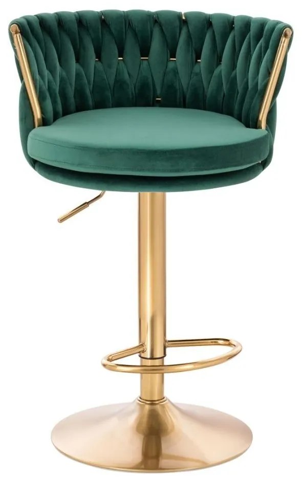 LuxuryForm DESIGN Barová židle LYON VELUR na zlaté kulaté podstavě - zelená