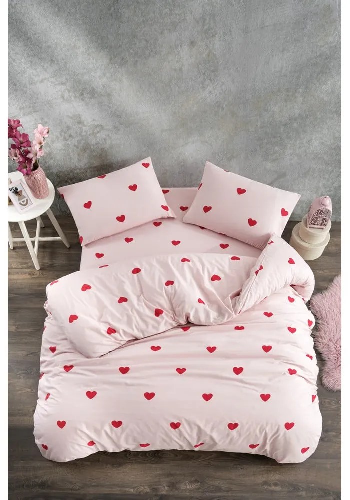 Růžové povlečení na jednolůžko/prodloužené s prostěradlem/3dílné 160x220 cm Red Heart – Mila Home
