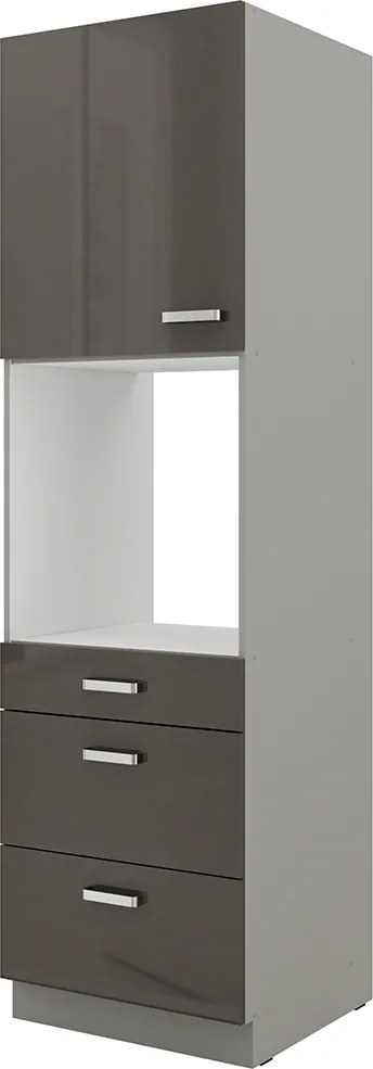 GREY gr | vysoká skříňka 60 DPS-210 3S1F na vestavnou troubu | PREMIUM BOX | 60 cm | světle šedá/tmavě šedá lesk