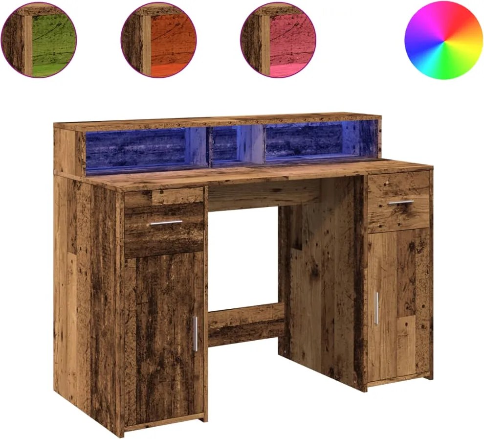 Psací stůl s LED světly old wood 120x55x91 cm kompozitní dřevo 3309418