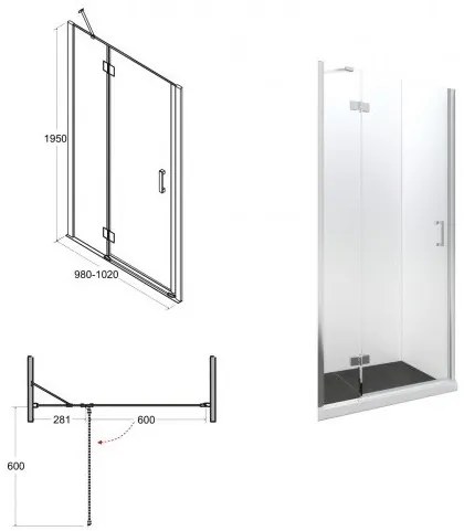 BESCO Bezrámové sprchové dveře VIVA 195D BARVA rámu - Chrom/Leštěný hliník (ALU), Rozměr A - 100 cm, Rozměr C - 195 cm, Směr zavírání -  Levé (SX), Výplň - Čiré bezpečnostní sklo - 8 mm - BCVIV10L