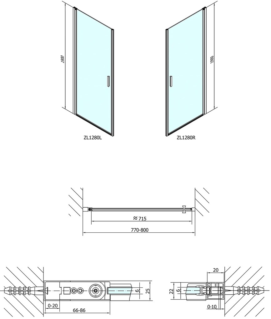Polysan ZOOM LINE sprchové dveře 800mm, čiré sklo, ZL1280