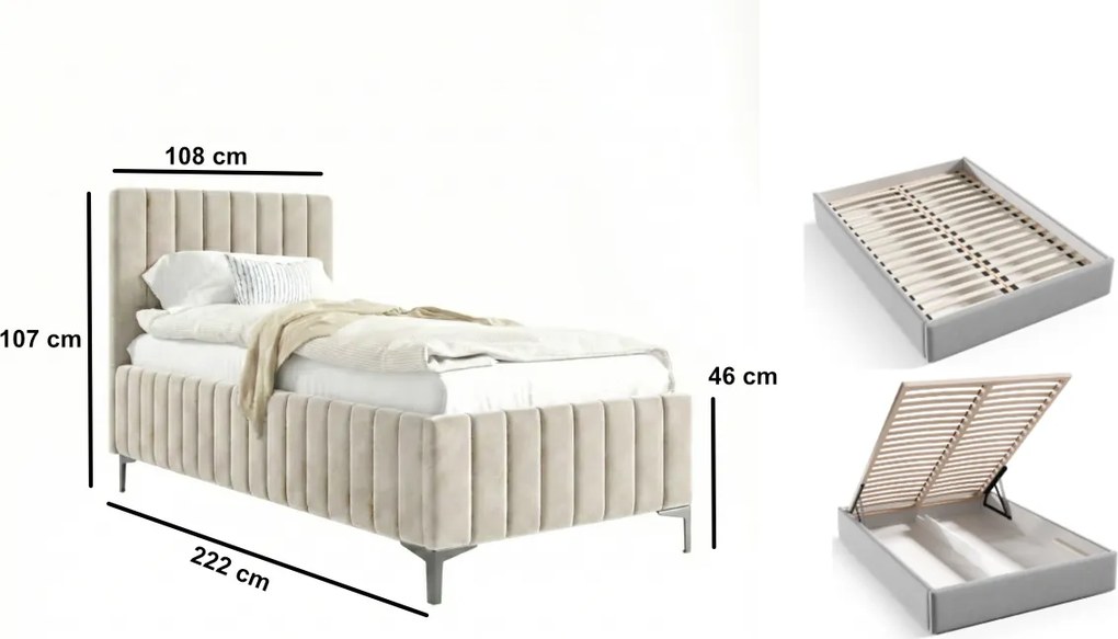 Eka Čalouněná postel INTIMA+ 90x200 cm Barva látky Trinity: Černá (Trinity 2316), Úložný prostor: S kovovým rámem úložného prostoru, Barva nožek postele: Černá