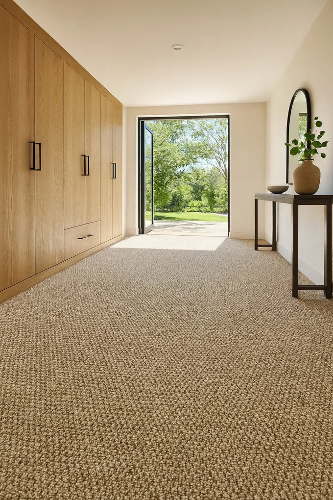Timzo, Metrážový koberec Rubin 2114 sand, na míru, šíře 4m, béžová, ab (mřížka), chodba / předsíň