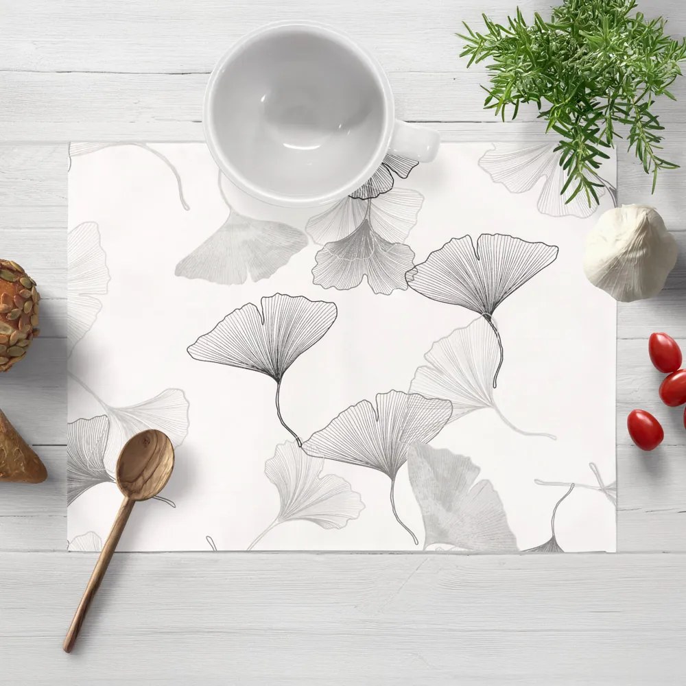 Biante Bavlněné prostírání na stůl Sandra SA-512 Šedo-bílé ginkgo listy na bílém 30x40 cm