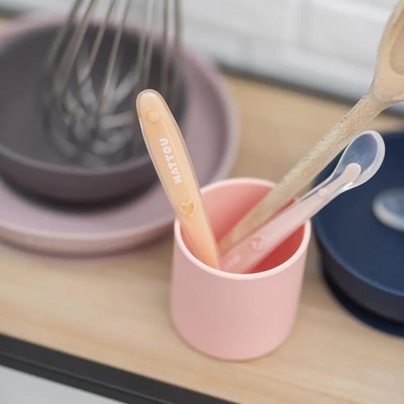 Nattou Set jídelní silikonový bez BPA 4 ks Růžovo-fialový