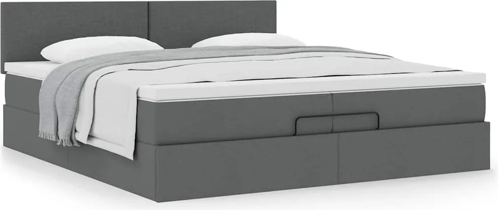 Osmanský rám postele s matrací tmavě šedá 200x200 cm textil 3311402