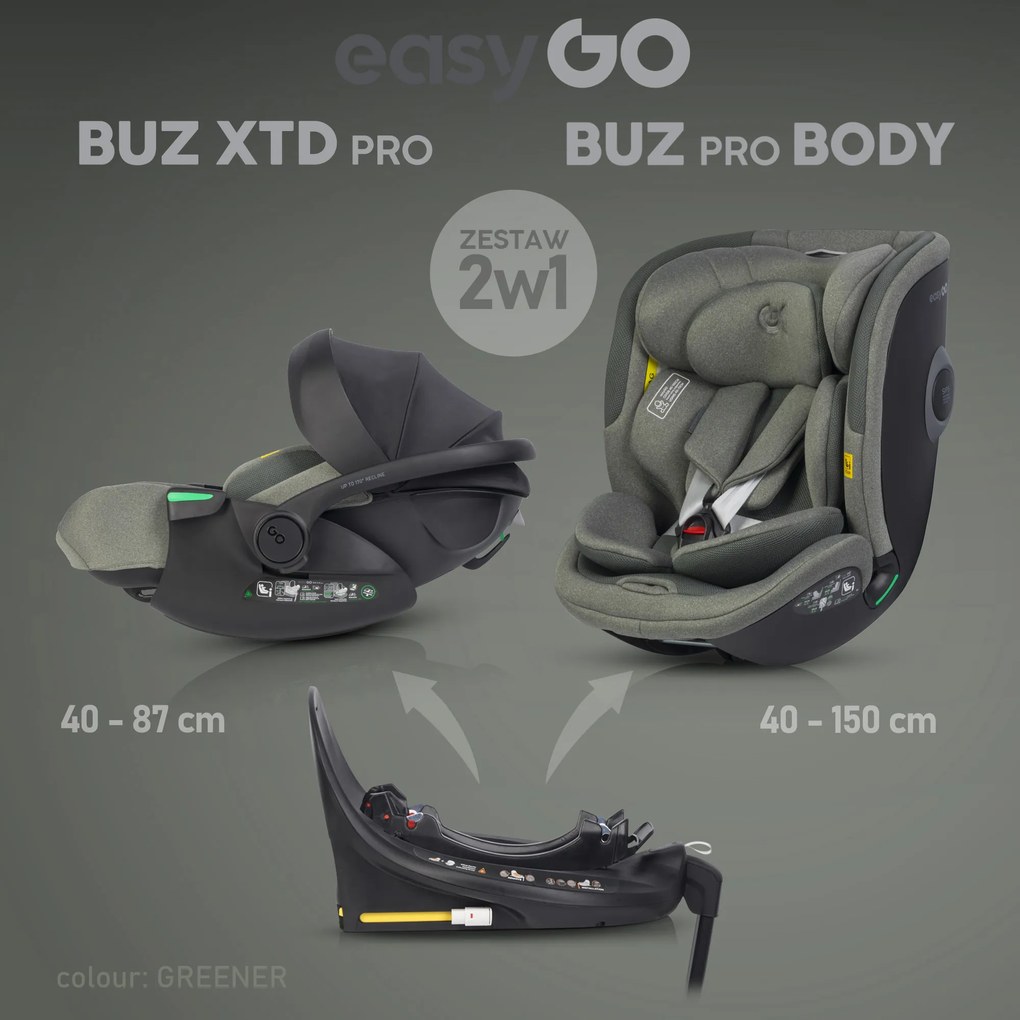 Sada autosedačky EasyGo Buz Xtd Pro a Buz Pro Body 2 v 1 Greener
