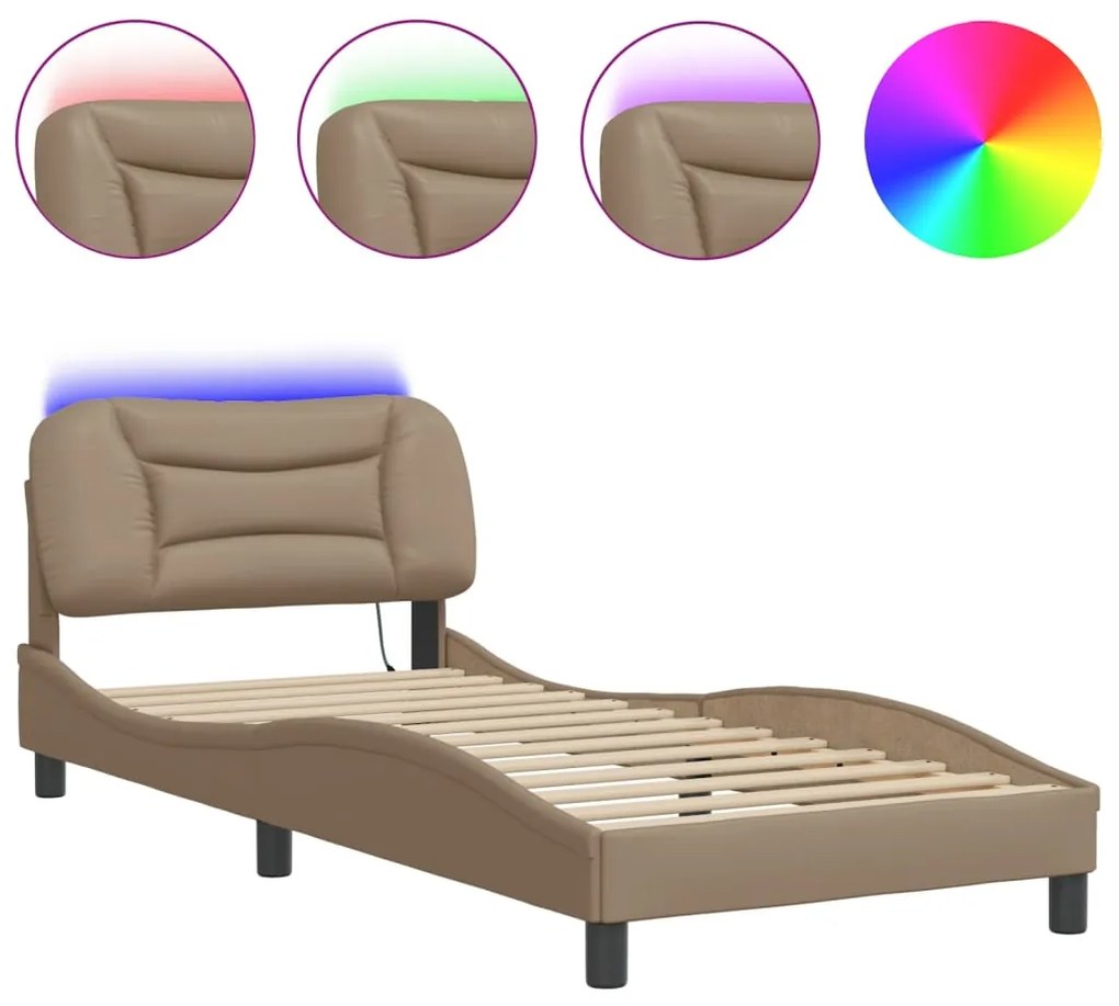 vidaXL Rám postele s LED osvětlením cappuccino 80 x 200 cm umělá kůže