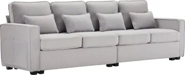 Aosom Pohovka pro 4 osoby, pohodlná lněná pohovka pro rodinu a kancelář, s kapsami a polštáři, rozměr 264x83x87 cm, šedá