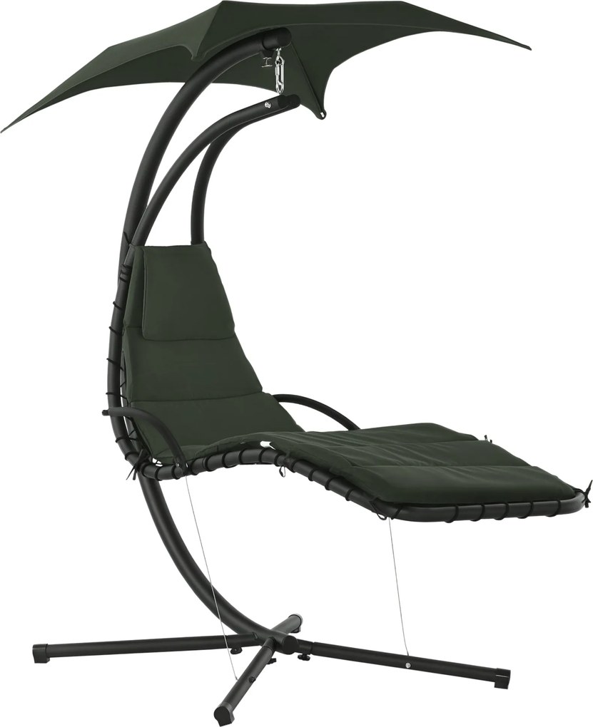 Závěsné sluneční lehátko Outsunny s podnožkou a matrací, venkovní, s slunečníkem, moderní design 190L x 110Š x 190V cm | Aosom