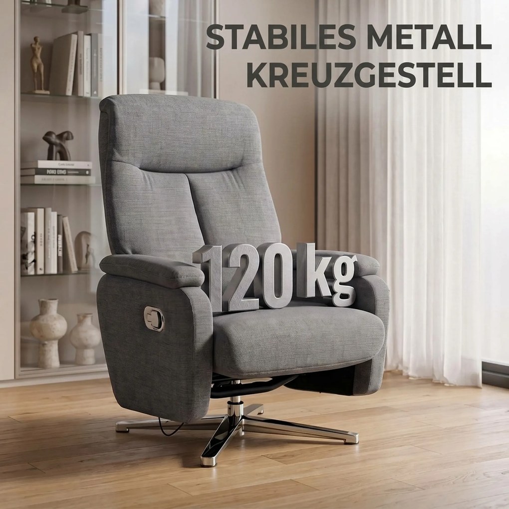 HOMCOM Relaxační křeslo manuálně nastavitelné, lounge křeslo s podnožkou, tmavě šedá