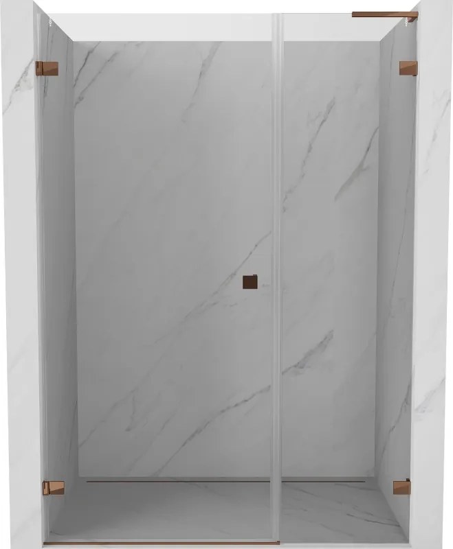 Mexen Lunar-B, L Otočné levé sprchové dveře 130 cm, 8mm čiré sklo, růžové zlato profil, 832SL-130-050-60-00-L