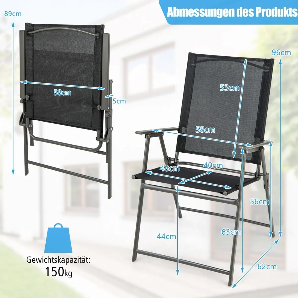 Costway Sada 2 zahradních židlí skládací židle s tkaninou odolnou proti