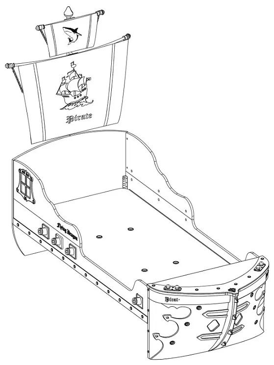Dětská postel Jack 90x190cm ve tvaru lodi - dub lancelot