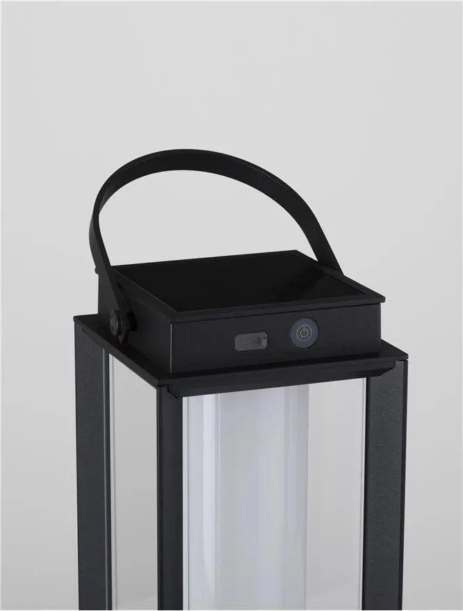 NV 9002862 Venkovní stolní lampa VERHAAL černý hliník a čiré sklo LED 2W 3000K 3,7V 360st. IP54 solární / USB kabel / vypínač na těle - NOVA LUCE