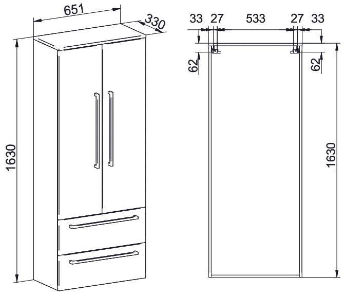 Mereo Mereo, Bino, koupelnová skříňka vysoká 163 cm, dvojitá, Multidecor, CN699PINO